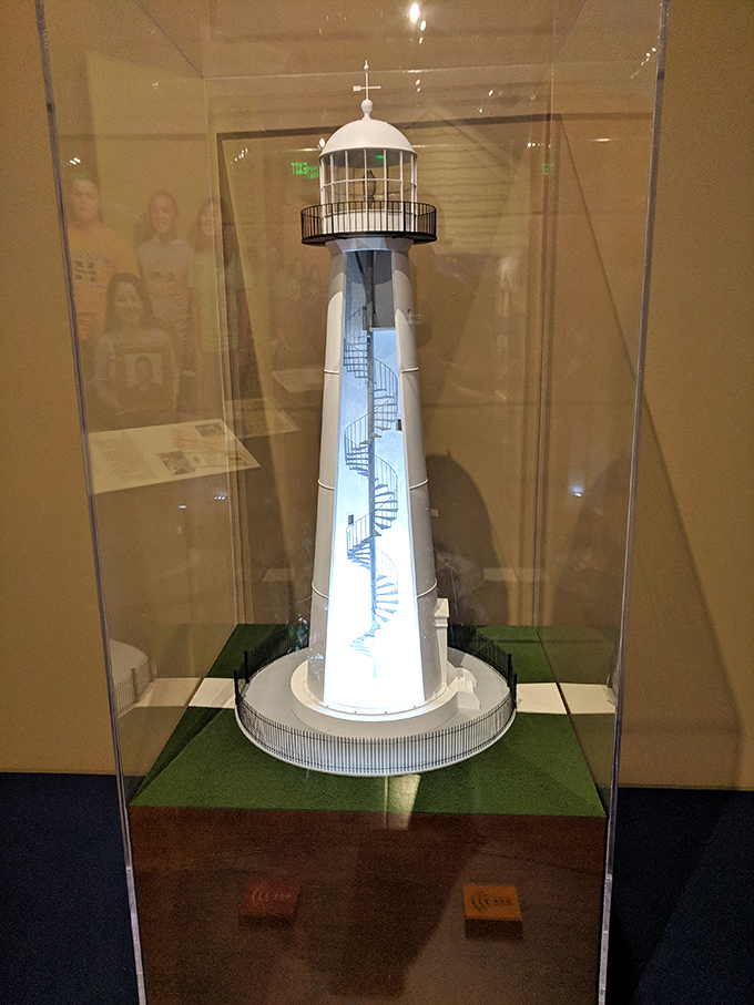 This miniature model reveals the lighthouse's ingenious spiral staircase design&mdash;architectural brilliance in miniature form.