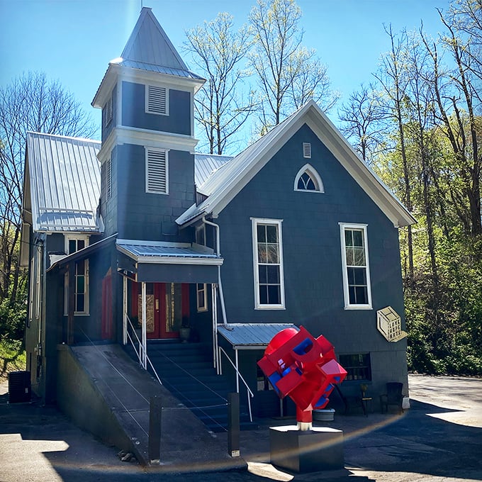 This charming blue church has found new life as the Love Hope Center for the Arts&mdash;where stained glass meets creative class.