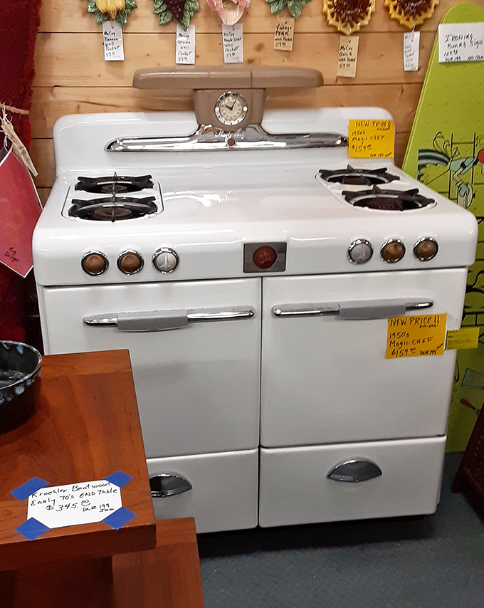 That gleaming vintage Magic Chef stove isn't just an appliance&mdash;it's a portal to Sunday dinners past. Grandma's biscuits were never the same after she upgraded.