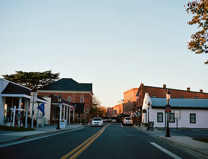 Main Street at dusk transforms into a Norman Rockwell painting come to life, minus the exorbitant big-city prices.