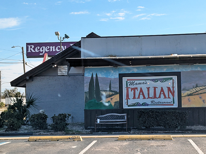 Mama's Italian Restaurant, nestled under the Regency Inn sign, promises the comfort of red-sauce classics without big-city prices or pretension.