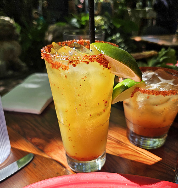 The spicy rim on this margarita isn't just for show—it's the exclamation point at the end of a very delicious sentence.