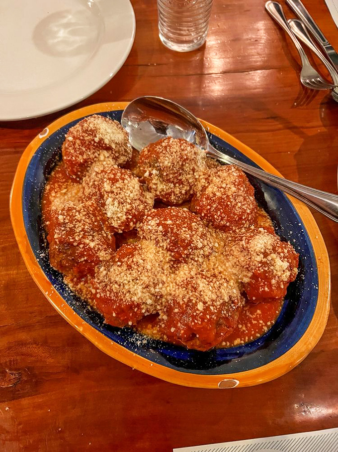 These aren't just meatballs; they're spheres of happiness swimming in a tomato sauce that deserves its own sonnet.