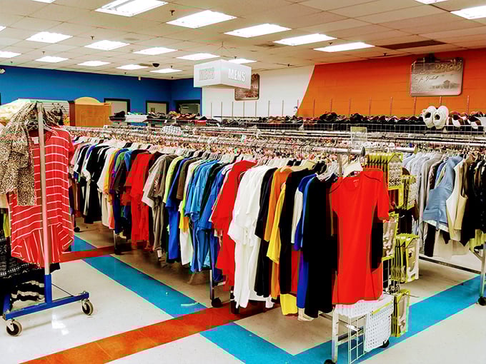 Men's clothing organized by color creates a shopping experience smoother than your favorite jazz playlist.