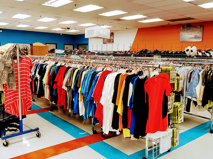 Men's clothing organized by color creates a shopping experience smoother than your favorite jazz playlist.