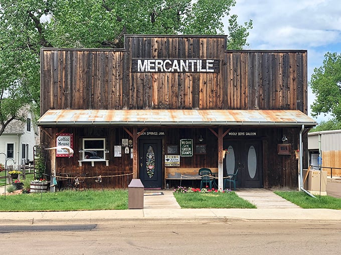 The Mercantile's weathered wooden facade isn't manufactured nostalgia &ndash; it's the real deal, earned through decades of Dakota seasons.