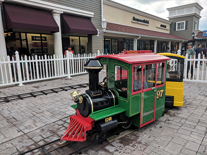 All aboard the shopping express! This charming mini-train gives weary bargain hunters' feet a well-deserved break between stores.