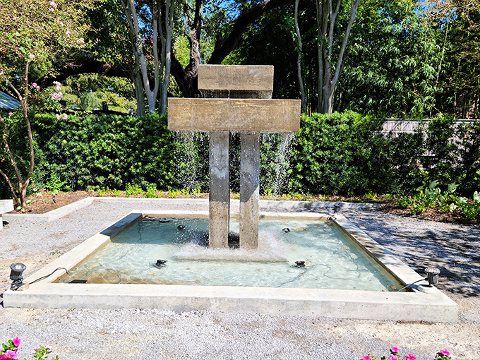 This minimalist fountain brings modern art to the garden party. Water cascades over concrete with the kind of soothing sound that expensive meditation apps try to replicate.