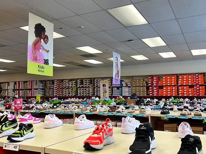 A sneakerhead's promised land&mdash;where colorful footwear dreams line up in neat rows, waiting to find their forever homes.