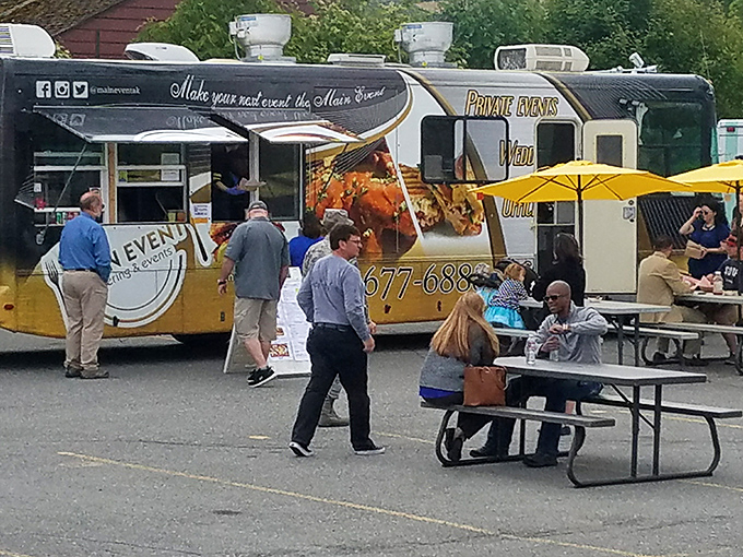 Picnic tables where strangers become friends over shared meals. The real Alaskan social network happens over food, not phones.