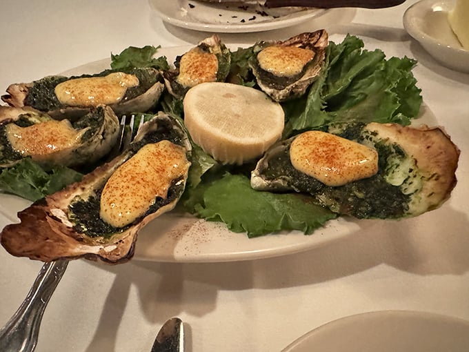 Oysters Rockefeller dressed for a night out&mdash;these bivalves are wearing their finest spinach and cheese formal attire.