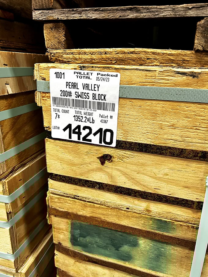 Every great cheese has a story&mdash;and an identification label. This pallet of Swiss represents over 1,300 pounds of aged perfection waiting to meet its destiny.