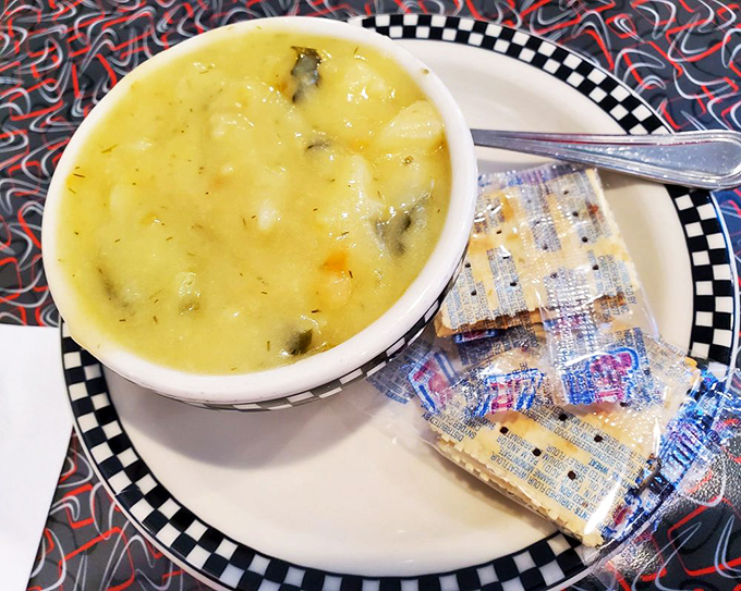Polish pickle soup that warms the soul. Like a comforting hug in a bowl, with crackers standing by for moral support.