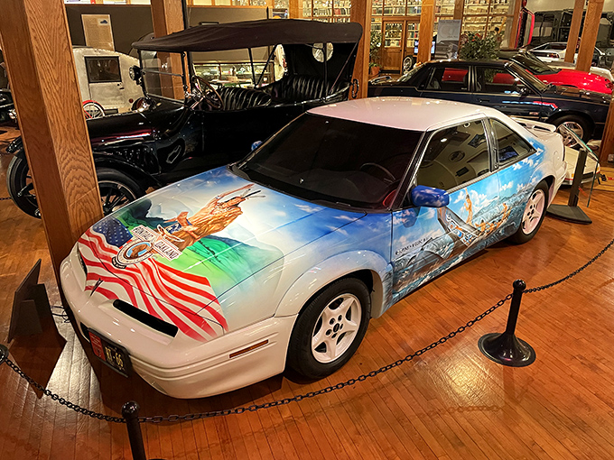 This patriotically decorated Pontiac Grand Prix wears its American pride like a well-tailored suit, turning what could have been tacky into something surprisingly dignified. 