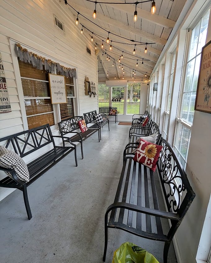 The covered porch offers string-lit serenity, where you can digest your meal while contemplating life's big questions.