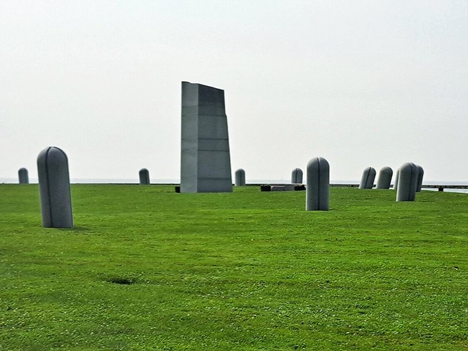 Monuments amid meadows. The Portuguese Explorers Memorial honors the maritime heritage that shaped Rhode Island's coastal identity and culture.