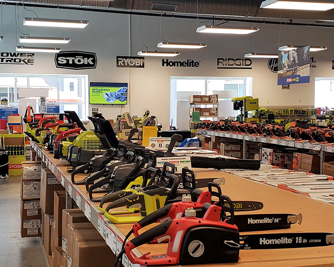 Power tool paradise for the DIY dreamer. Rows of chainsaws and equipment that make Tim Allen's grunting noises play in your head automatically.