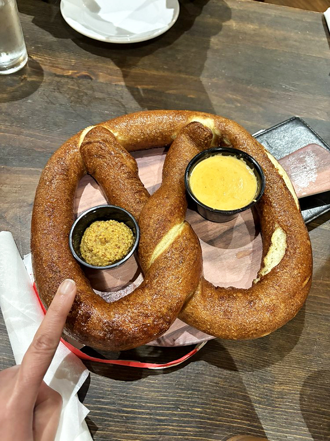 This pretzel isn't just big&mdash;it's geographical. Served with mustard and beer cheese that elevates carbs to an art form.