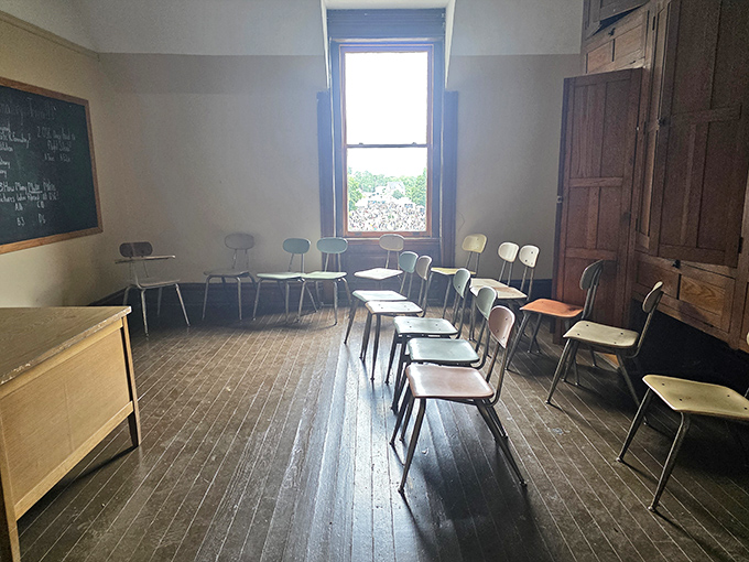 Learning behind bars took place in spartan classrooms like this one. The window's natural light offered the only glimpse of a world beyond concrete and steel.