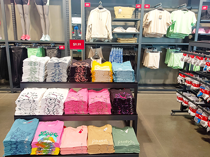 Puma's rainbow of athletic wear arranged with the precision of a retail color wheel. A feast for both fashion sense and organizational obsession.