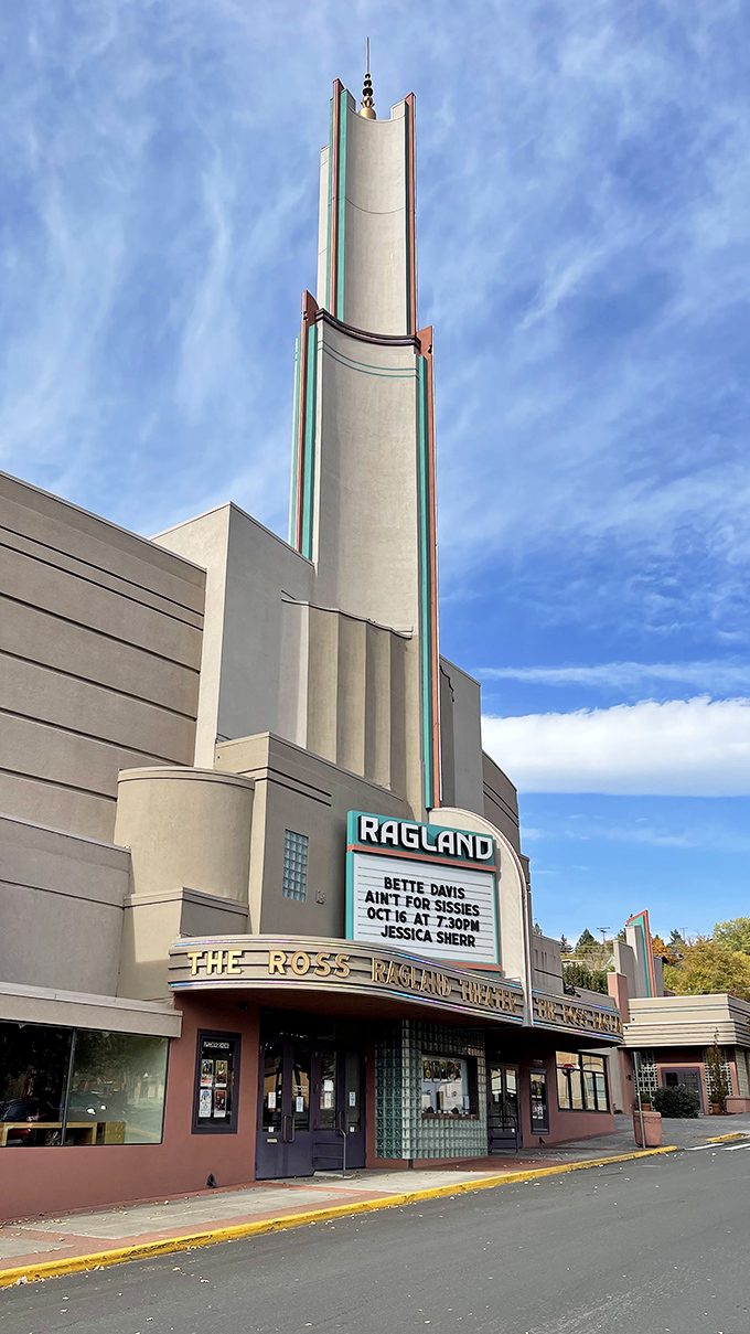 The Ross Ragland Theater's art deco spire reaches skyward, a reminder that cultural experiences don't require big-city traffic or second-mortgage ticket prices.