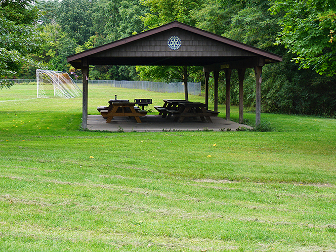 This simple park pavilion has hosted more birthday parties, family reunions, and community gatherings than any fancy venue could dream of.