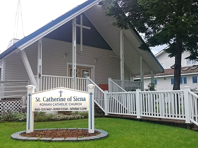 St. Catherine of Siena's simple white exterior belies the spiritual comfort found within this community cornerstone.