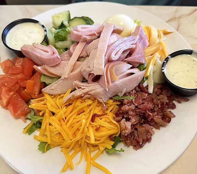A chef's salad that actually satisfies, proving that "eating healthy" and "feeling full" aren't mutually exclusive concepts after all.