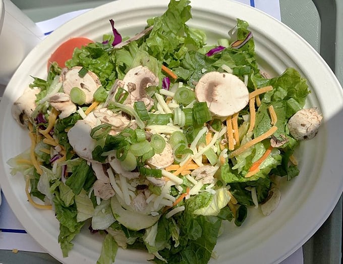 A seafood salad that doesn't feel like punishment. Fresh greens and tender seafood proving that "healthy" and "delicious" aren't mutually exclusive concepts.