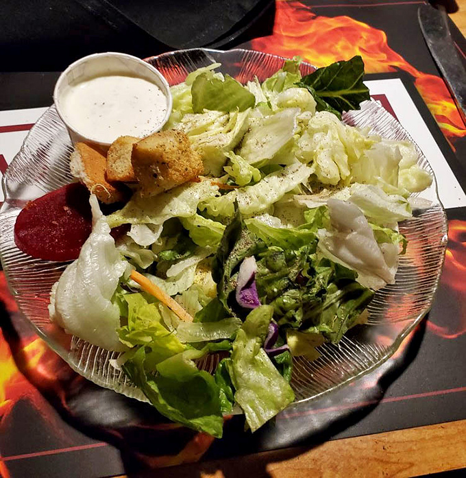 Even the salad deserves respect at Timbermine&mdash;crisp, fresh, and adorned with croutons that clearly didn't come from a box with a cartoon chef.