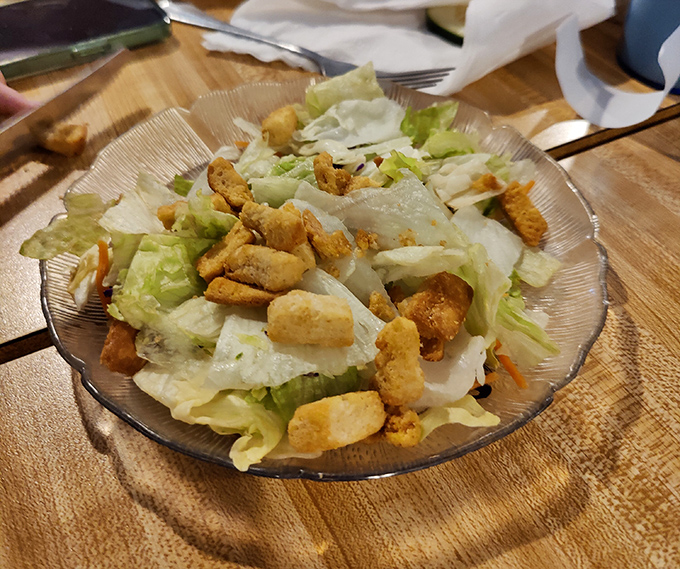 The Caesar salad&mdash;where romaine lettuce gets its moment in the spotlight, proving vegetables can have personality too.