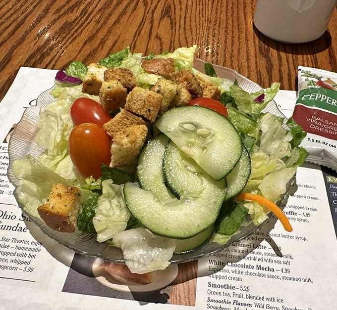 Garden-fresh salad that somehow makes virtue feel indulgent. Those homemade croutons aren't just bread cubes&mdash;they're little flavor bombs of buttery perfection.