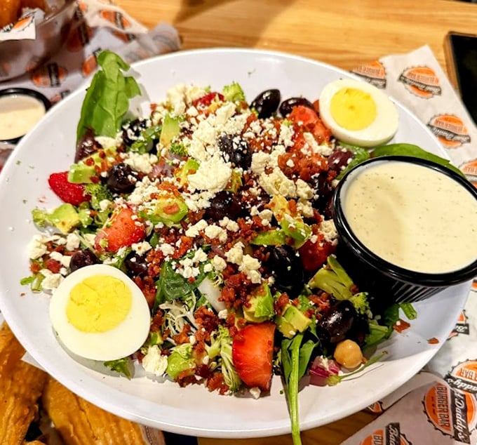 A salad that doesn't apologize for being a salad. With eggs, cheese, and fresh veggies, it's the ensemble cast of a delicious food movie.