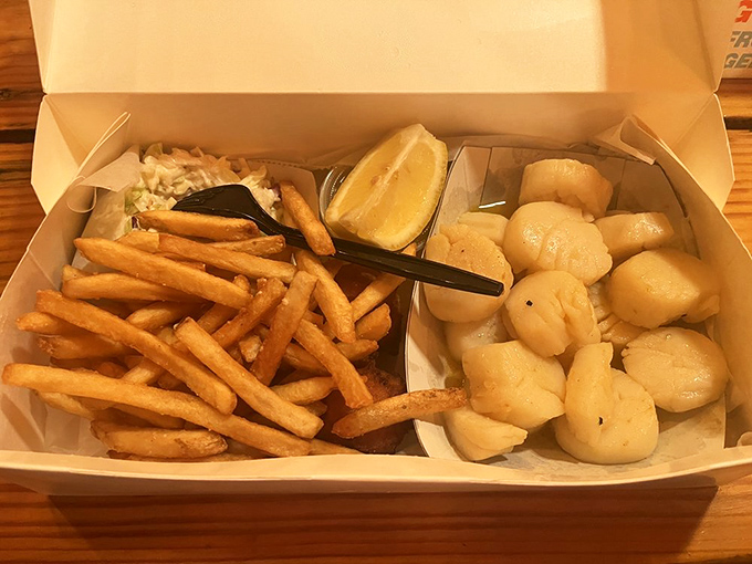 Scallops and fries&mdash;the beach vacation of food pairings. These plump little treasures taste like they were swimming this morning.