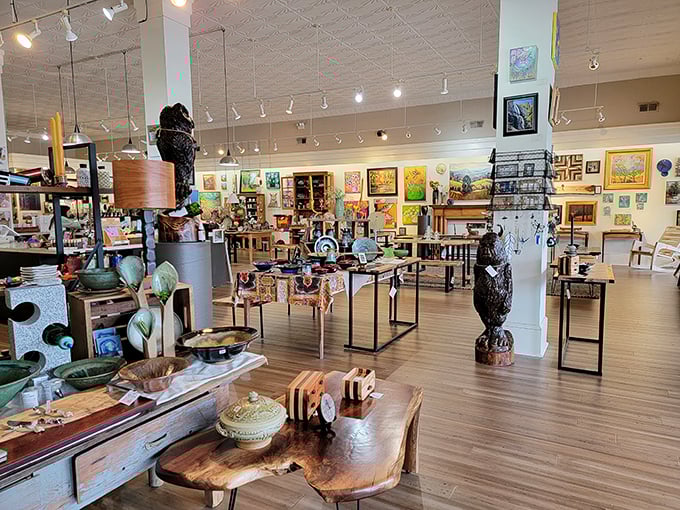 Treasures upon treasures&mdash;this gallery showcases the handcrafted soul of the mountains. Every shelf tells a different artistic story.