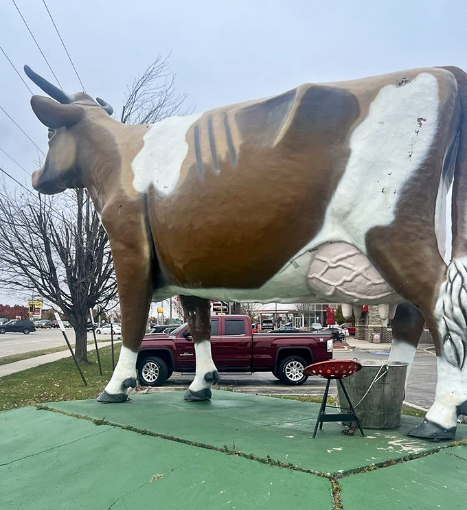From this angle, you can almost imagine Bessie suddenly coming to life, stepping off her platform, and heading to Arby's for lunch.