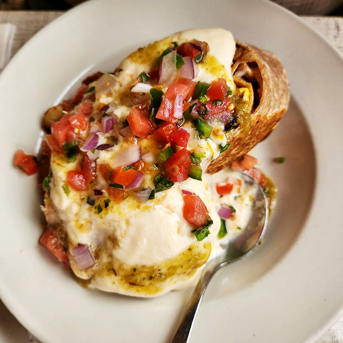 A breakfast burrito that doesn't need a passport to deliver authentic flavor. Fresh pico de gallo adds the perfect morning wake-up call.