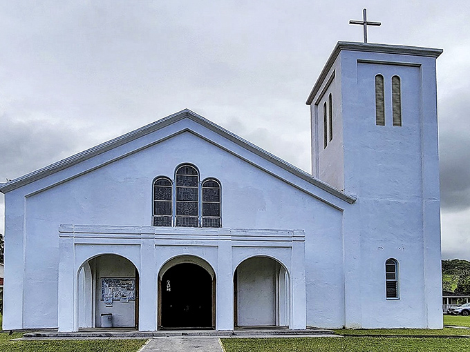 St. Mary's brilliant white walls stand in stark contrast to Hana's lush landscape&mdash;a peaceful sanctuary where faith and natural beauty find perfect harmony.