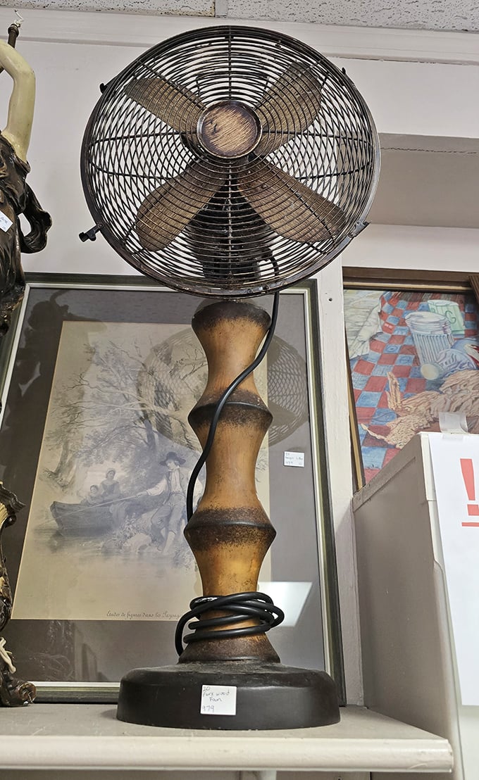 This vintage fan looks ready to cool down rooms like it did before air conditioning made summer bearable.
