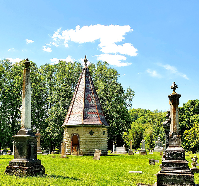This whimsical cemetery structure looks like something from a Wes Anderson film&mdash;quirky, historical, and oddly comforting all at once.