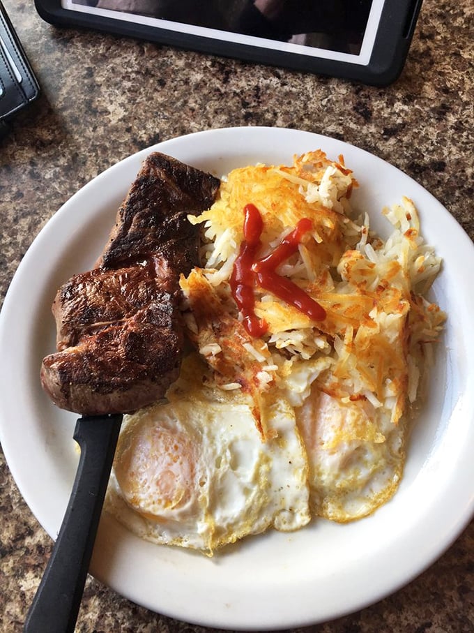 The steak-and-eggs power move – when your breakfast needs to be as substantial as your plans for conquering the day ahead.