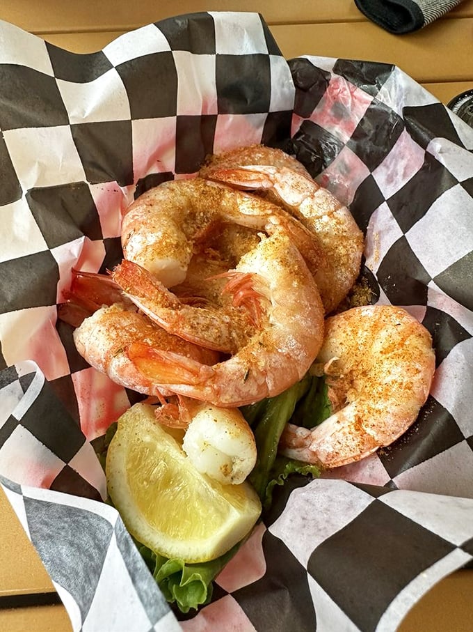 Steamed shrimp served in a checkered basket&mdash;simple, unpretentious, and exactly what you want when the ocean's bounty is this fresh.