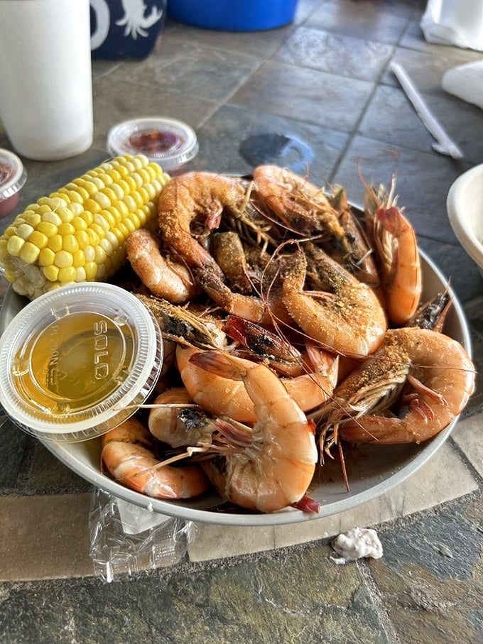 Peel-and-eat shrimp that demand you slow down and savor. The corn on the cob isn't just a side&mdash;it's essential for soaking up that seasoned butter.