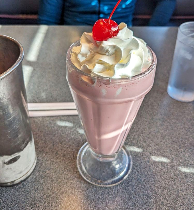 The strawberry milkshake that launched a thousand road trips. That cherry on top isn't garnish&mdash;it's the exclamation point on a pink poem.