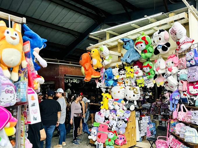 Plush character heaven where Stitch, Pikachu, and Hello Kitty hang out together. This stuffed animal United Nations would make any collector's heart skip a beat. 