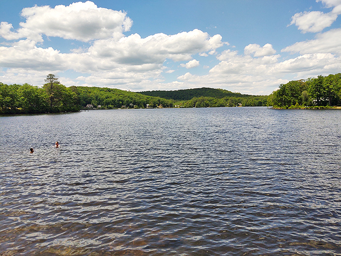 Harrisville Pond invites you to dive into its refreshing embrace &ndash; where swimming feels less like exercise and more like time travel to simpler summers.
