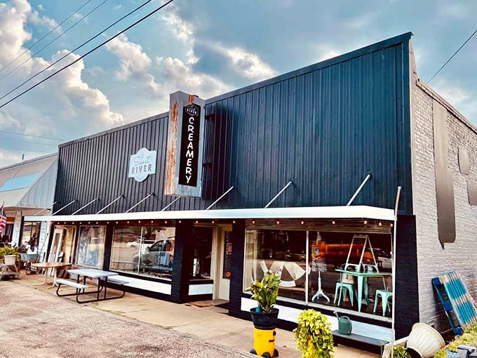 Sweet River Creamery's blue facade stands out like a cool oasis on a hot day&mdash;much like the frozen treats waiting inside.