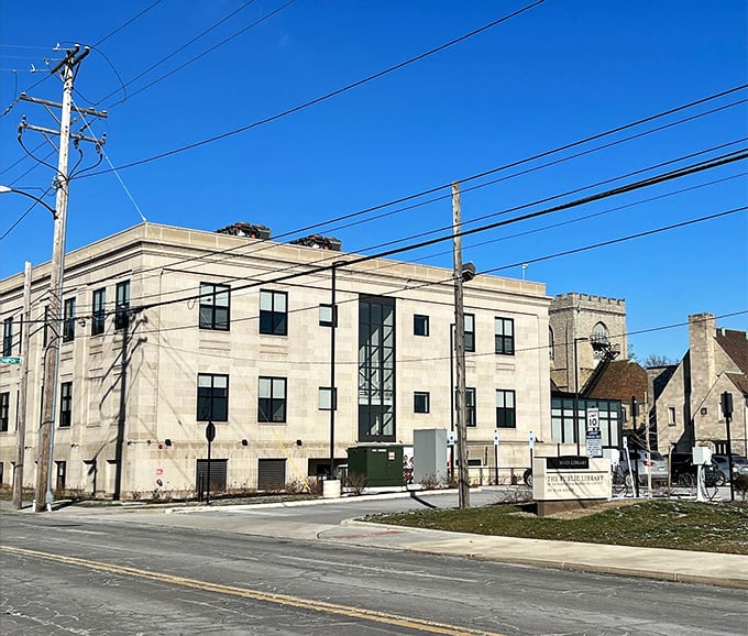The Public Library of Youngstown stands as a testament to the city's commitment to knowledge and community, its limestone fa&ccedil;ade gleaming in the Midwest sunshine.