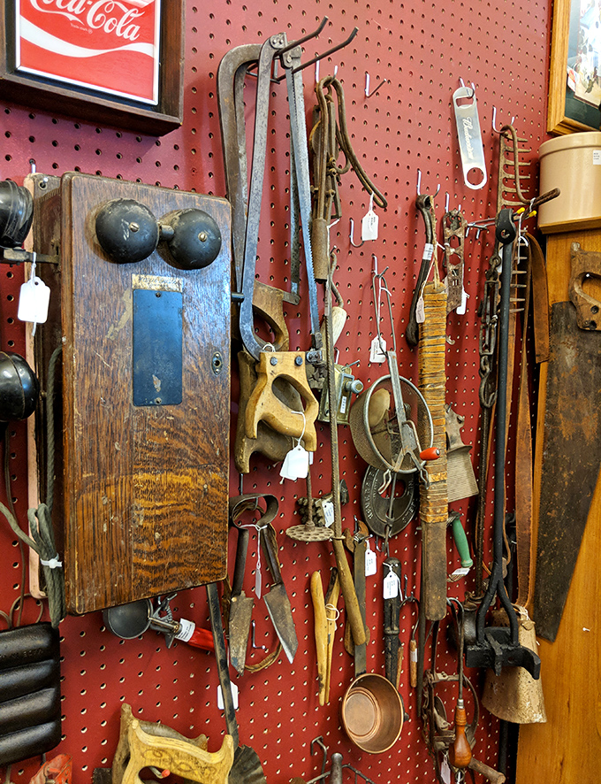 Tools that built America, displayed with reverence. That antique telephone alone has probably heard more interesting conversations than most modern smartphones.
