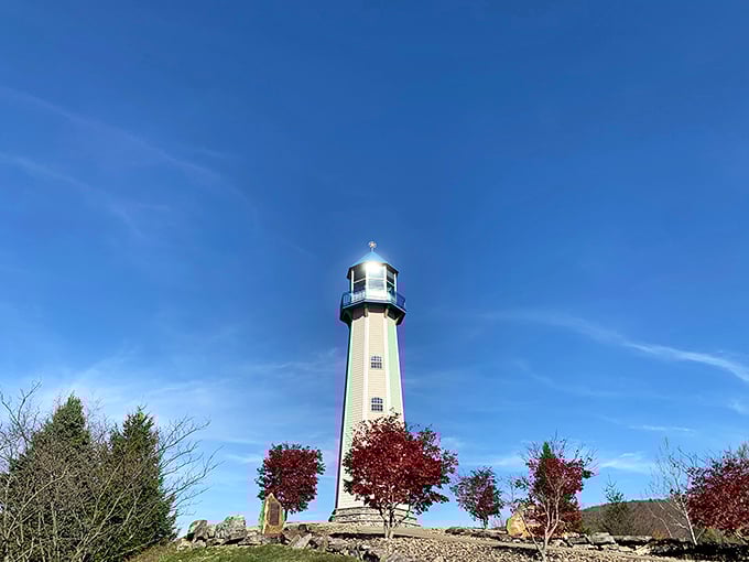 Against the brilliant blue Pennsylvania sky, the lighthouse beacon shines as if to say, "I may be landlocked, but I've still got purpose!"